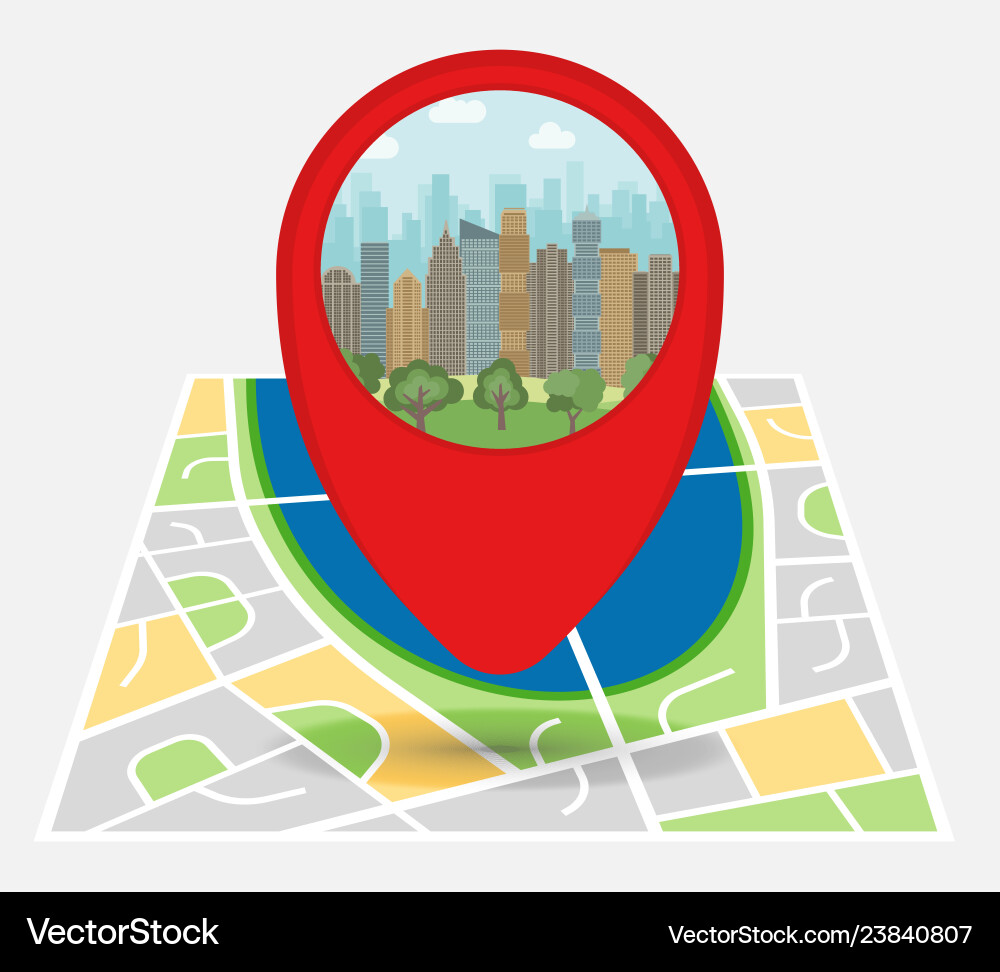 Map of an imaginary city with point Royalty Free Vector