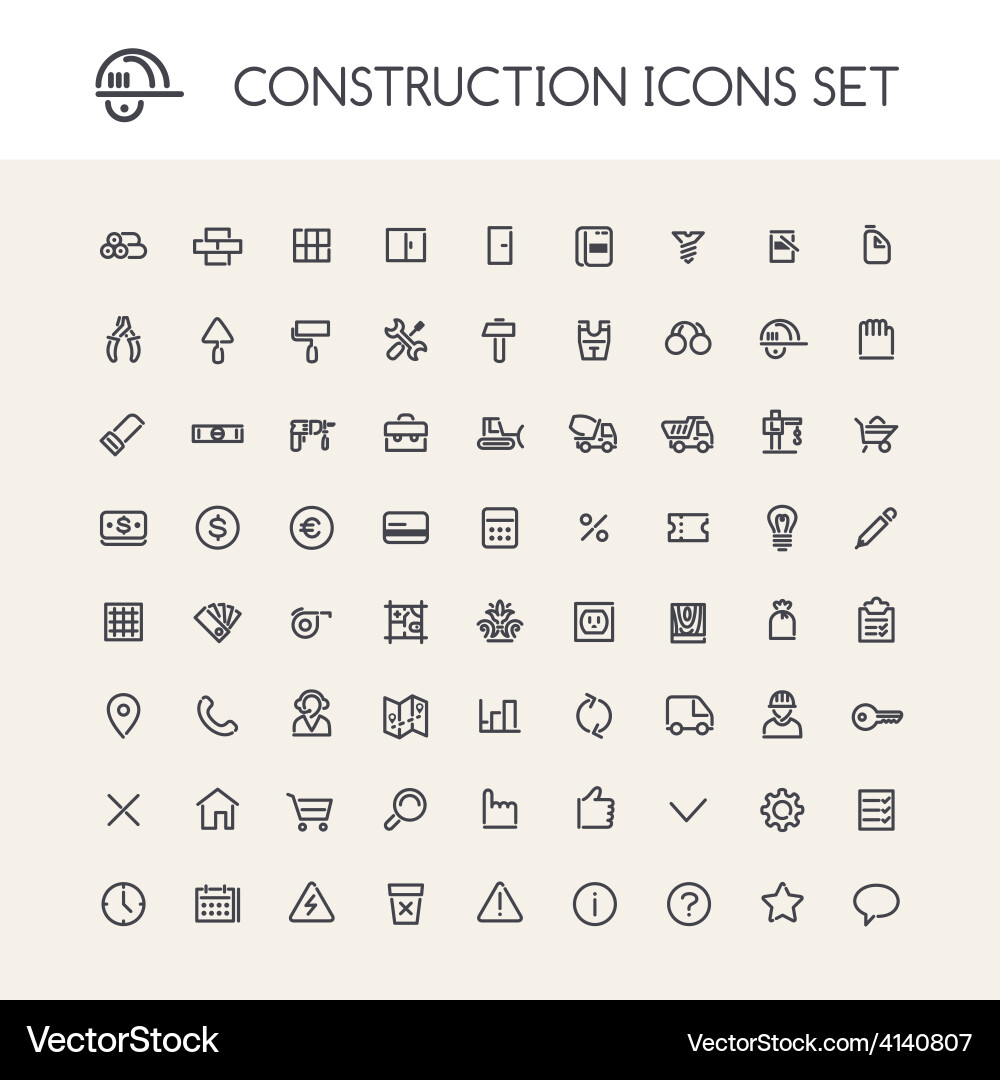 Set of round line construction icons Royalty Free Vector