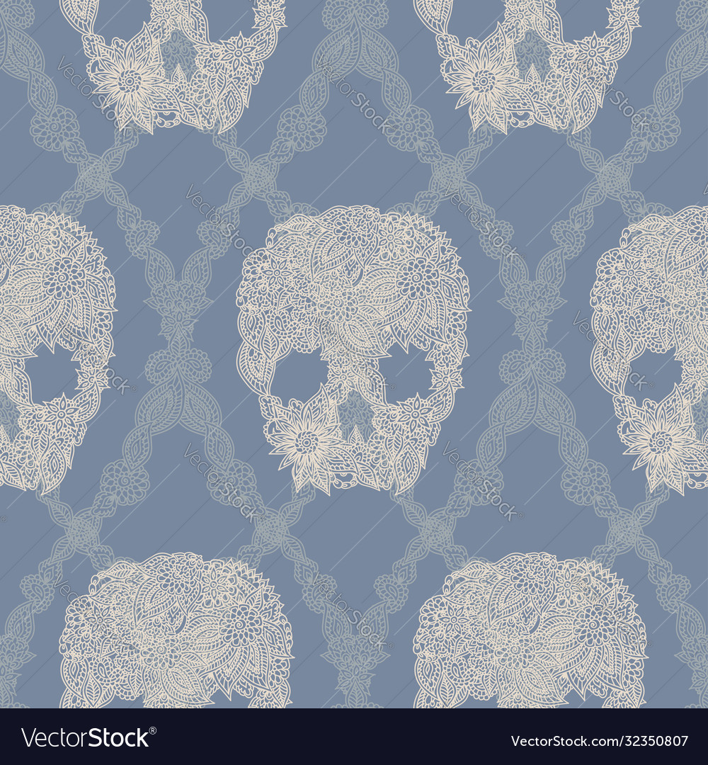 Skulls damask seamless pattern Royalty Free Vector Image