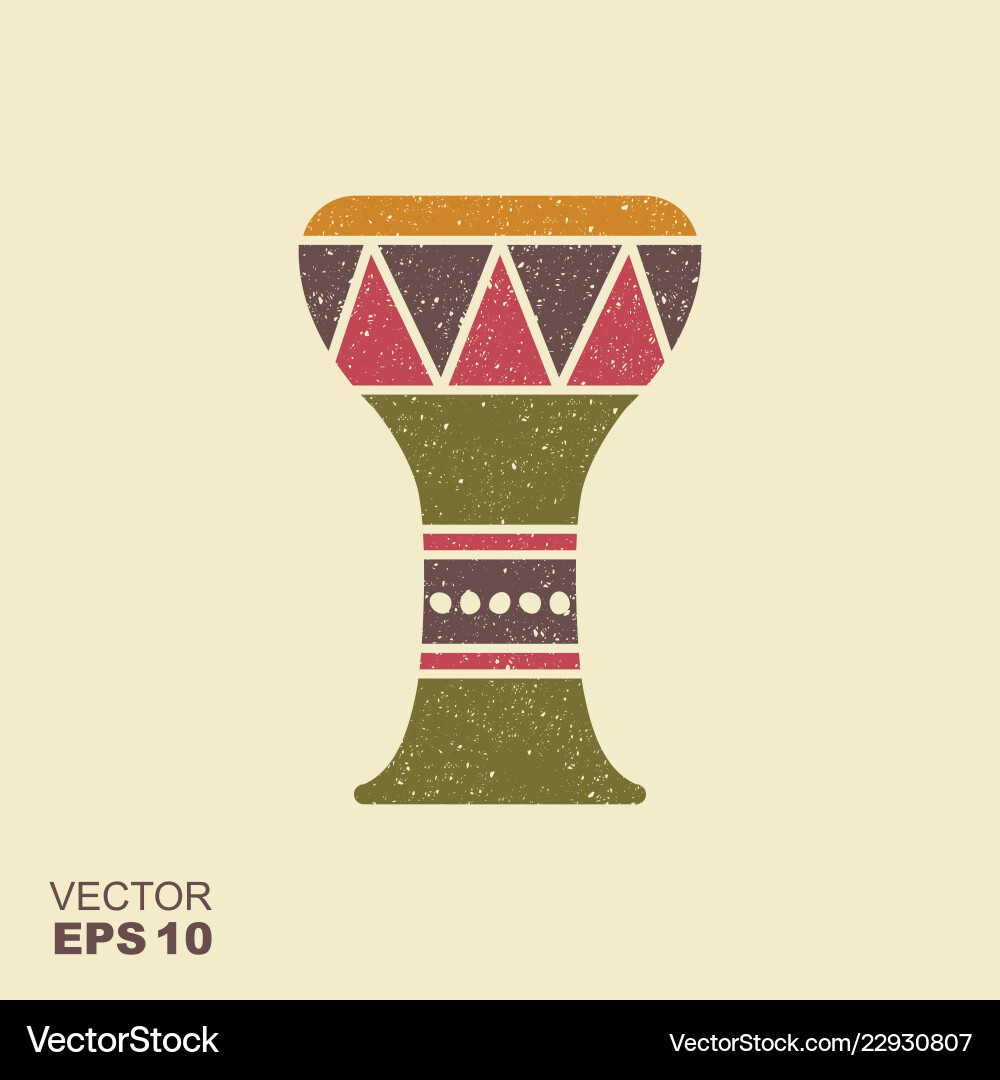 Traditional folk ethnic drum icon with scuffed Vector Image