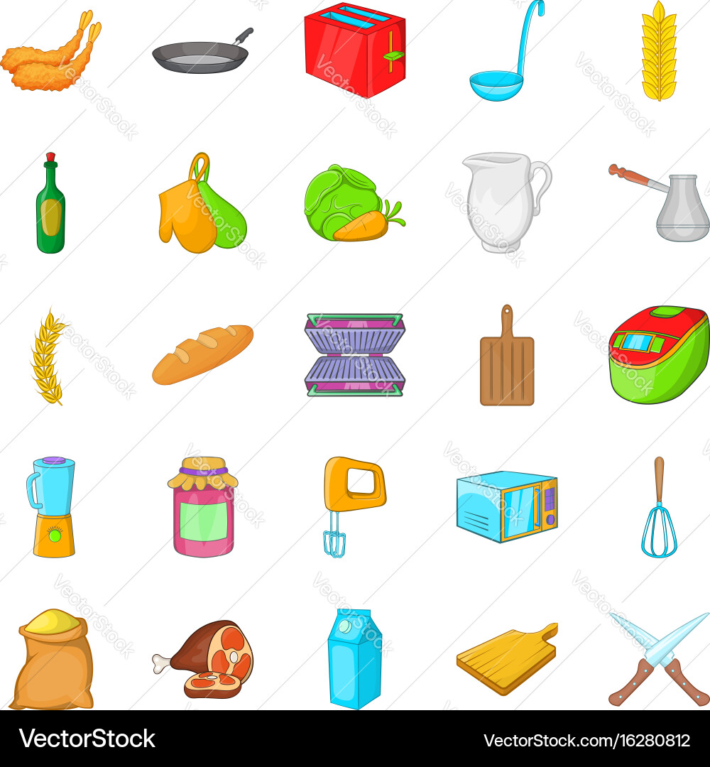 Bakery cooking icons set cartoon style Royalty Free Vector