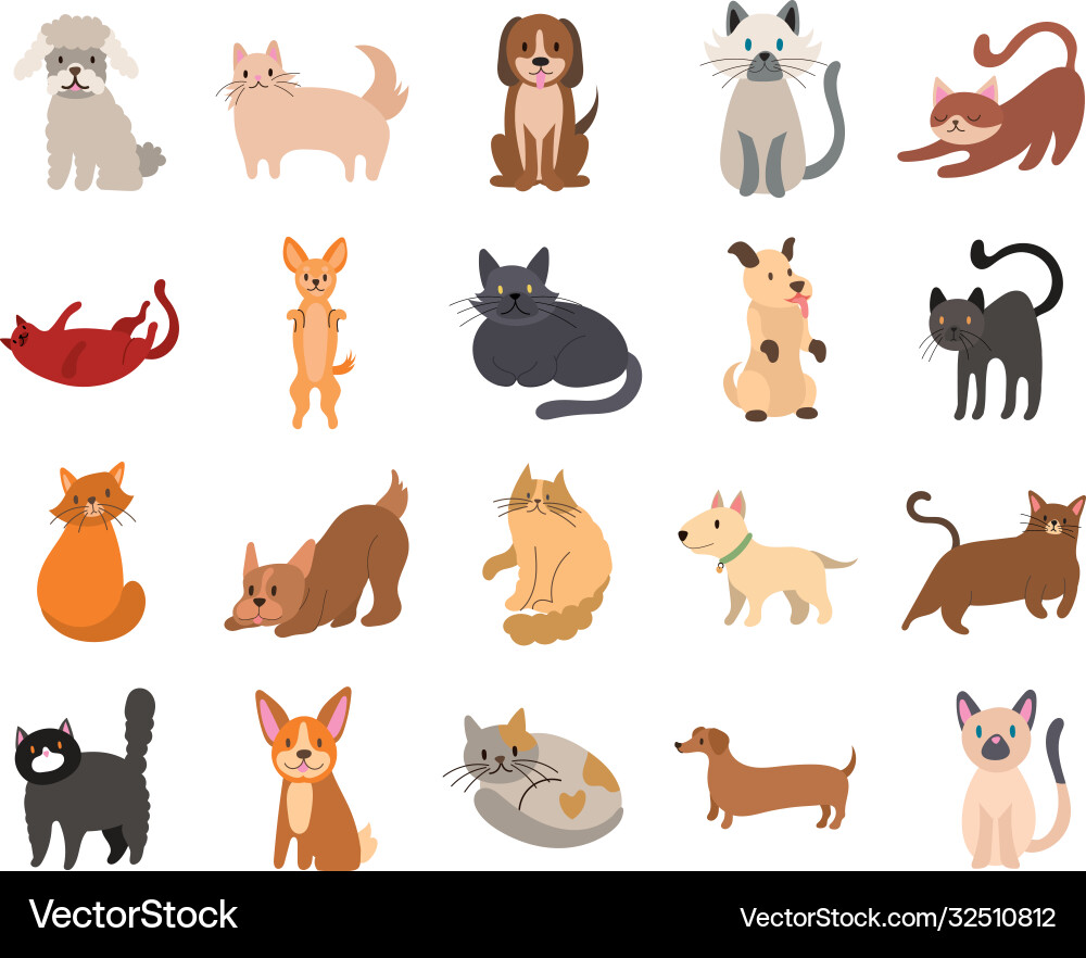 Bundle cats and dogs set icons Royalty Free Vector Image