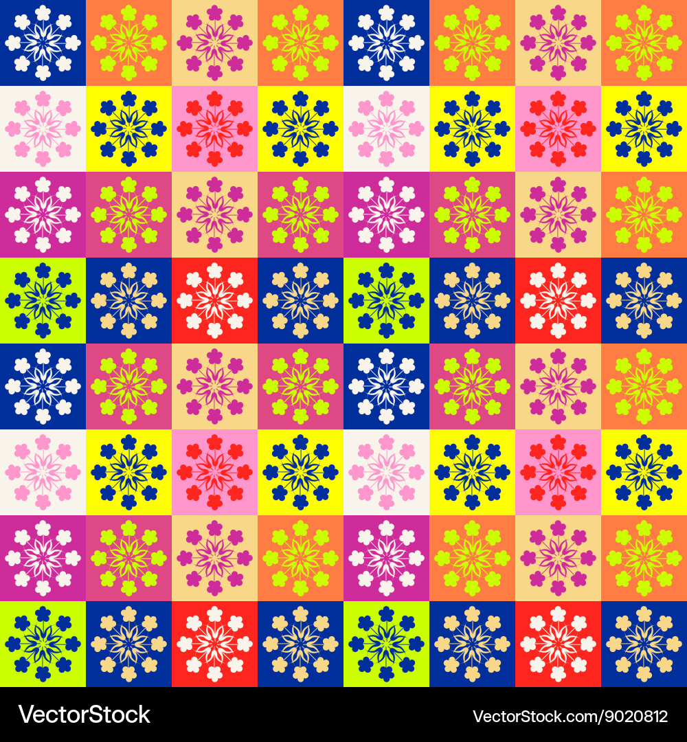 Cheerful background with squares and flowers Vector Image