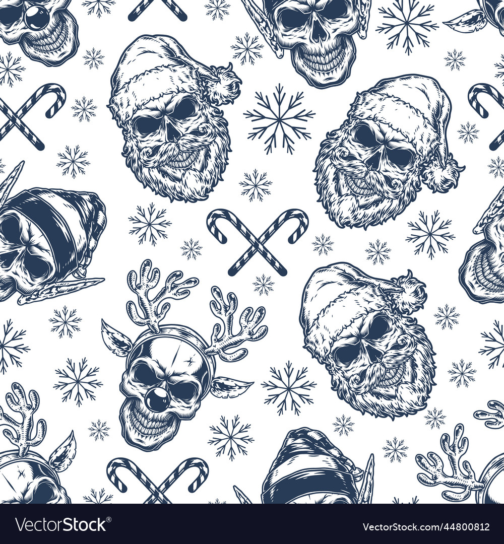 Christmas seamless pattern vintage monochrome Vector Image