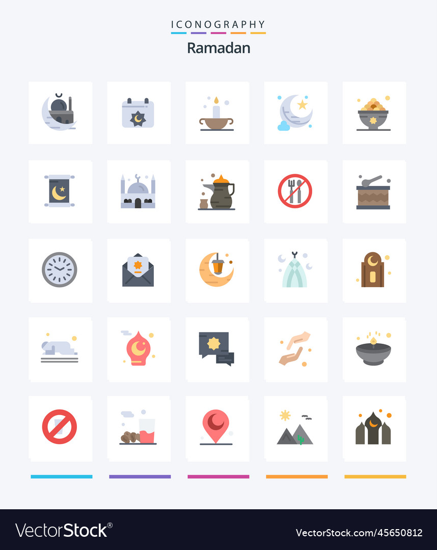Creative ramadan 25 flat icon pack such as food Vector Image
