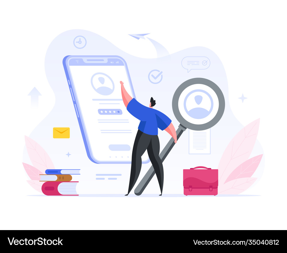 Employee checks his resume before submitting Vector Image