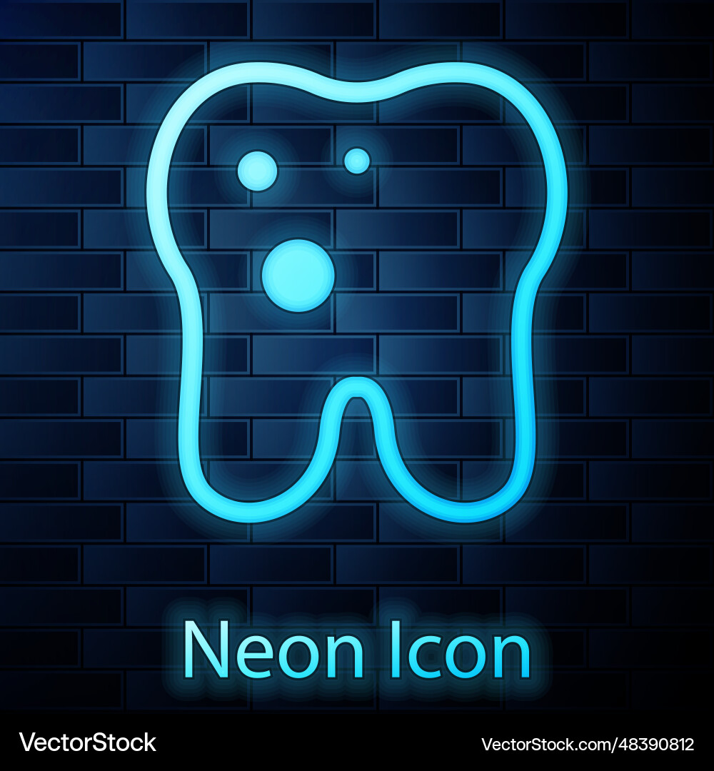 Glowing neon tooth with caries icon isolated Vector Image