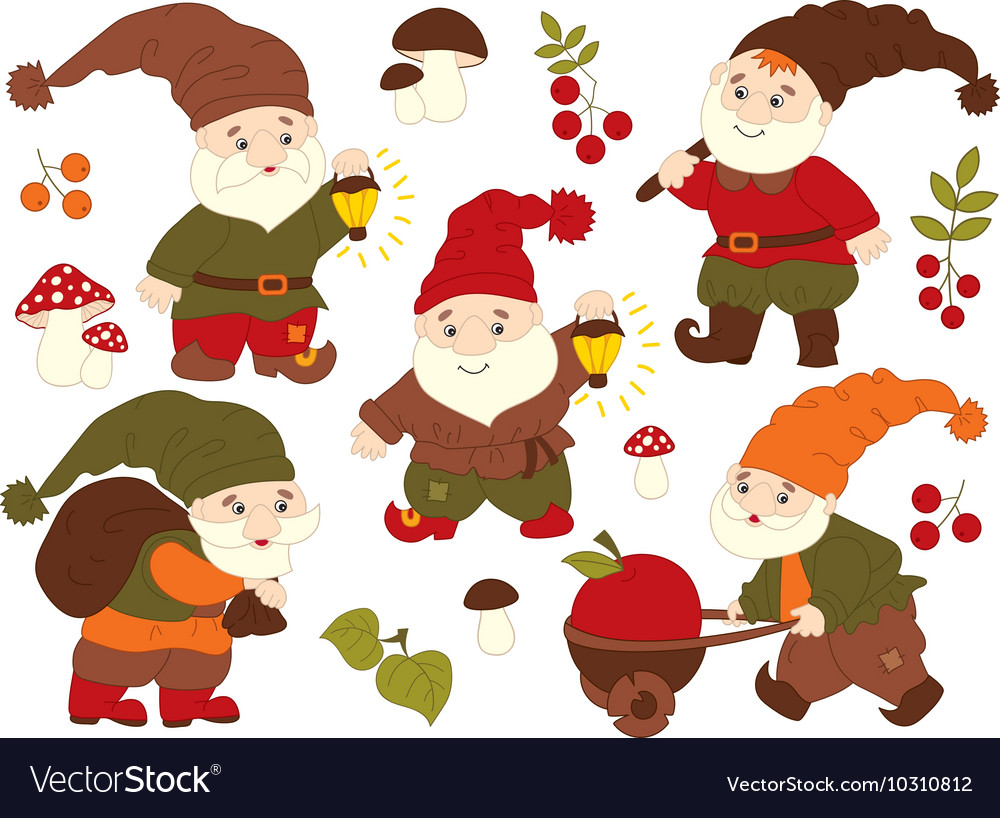 Gnomes set Royalty Free Vector Image - VectorStock
