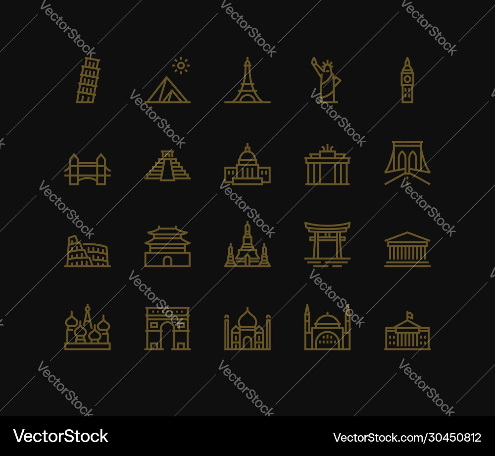 International landmarks and monuments icons Vector Image