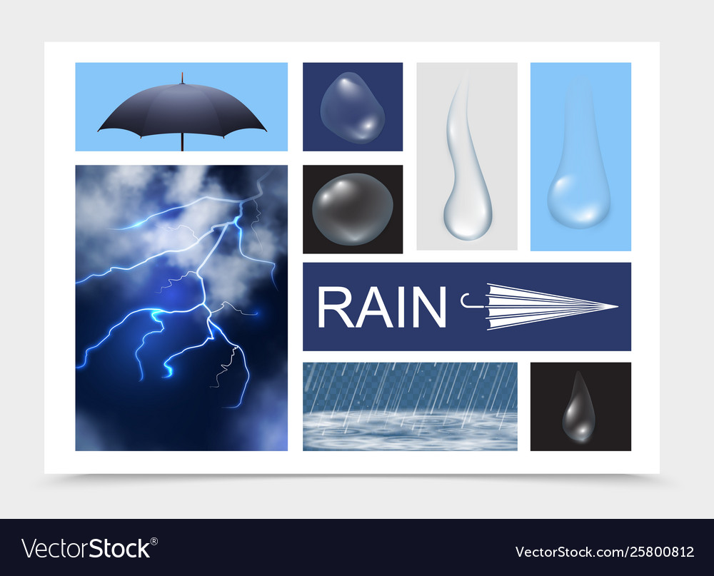 Realistic rain elements composition Royalty Free Vector