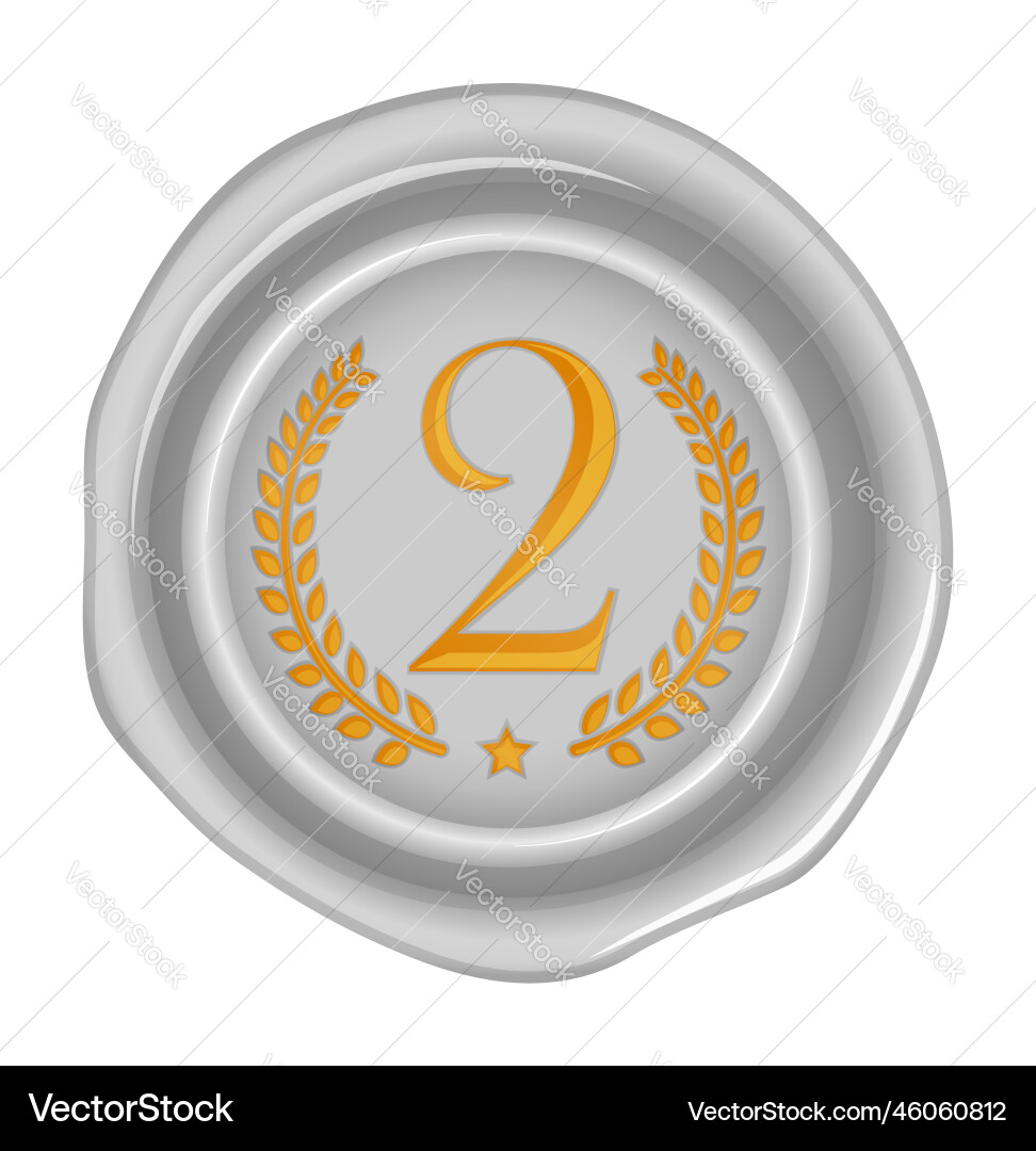 Sealing wax stamp number ranking 2nd silver Vector Image