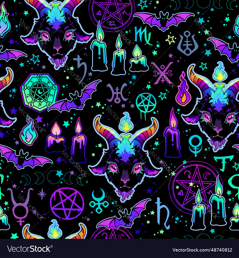 Seamless pattern cartoon devil and magic items Vector Image