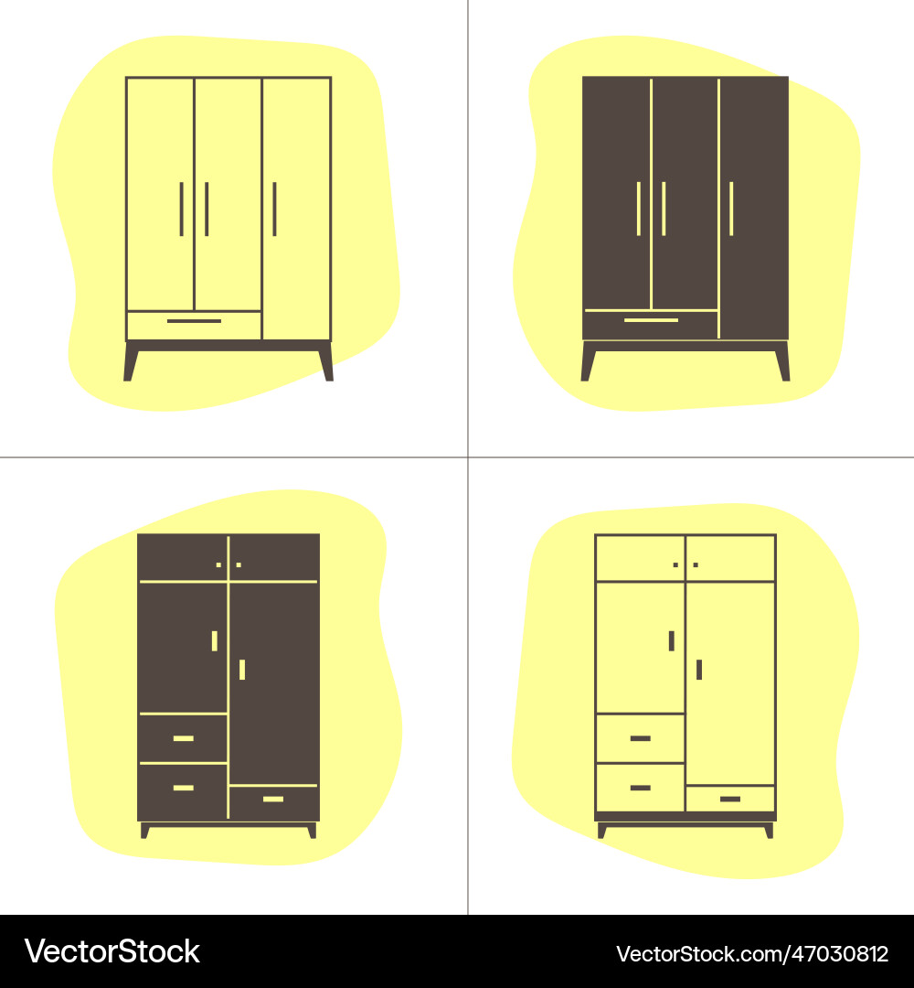 Wardrobe icons set on abstract shapes background Vector Image