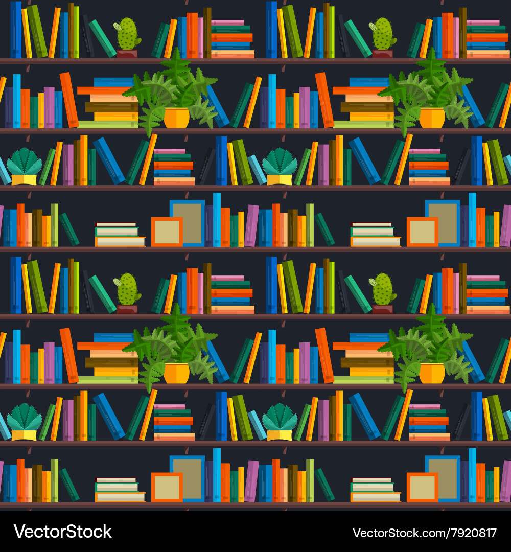 Flat line colorful seamless pattern of books Vector Image