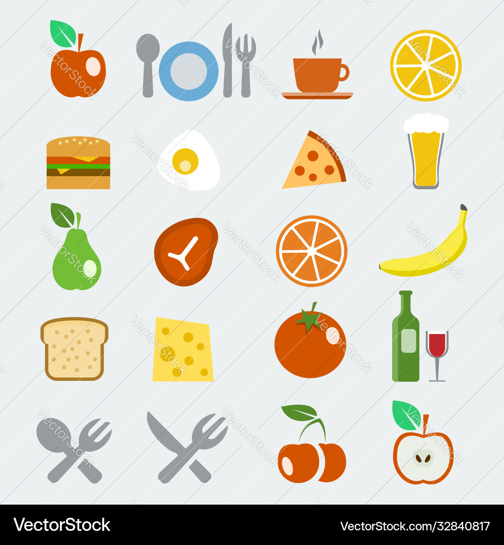 Food icons set in flat style Royalty Free Vector Image