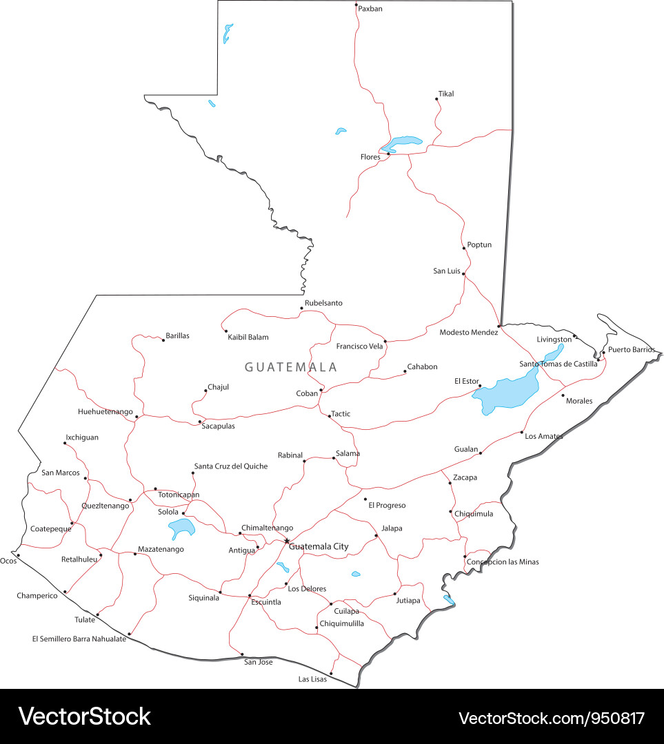 Guatemala Black White Map Royalty Free Vector Image