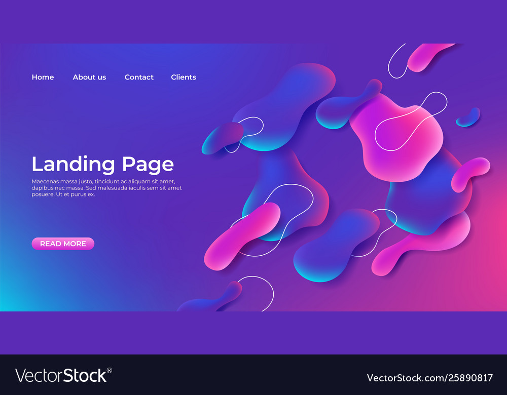 Landing page abstract template fluid website 3d Vector Image Landing page abstract template fluid website 3d Vector Image