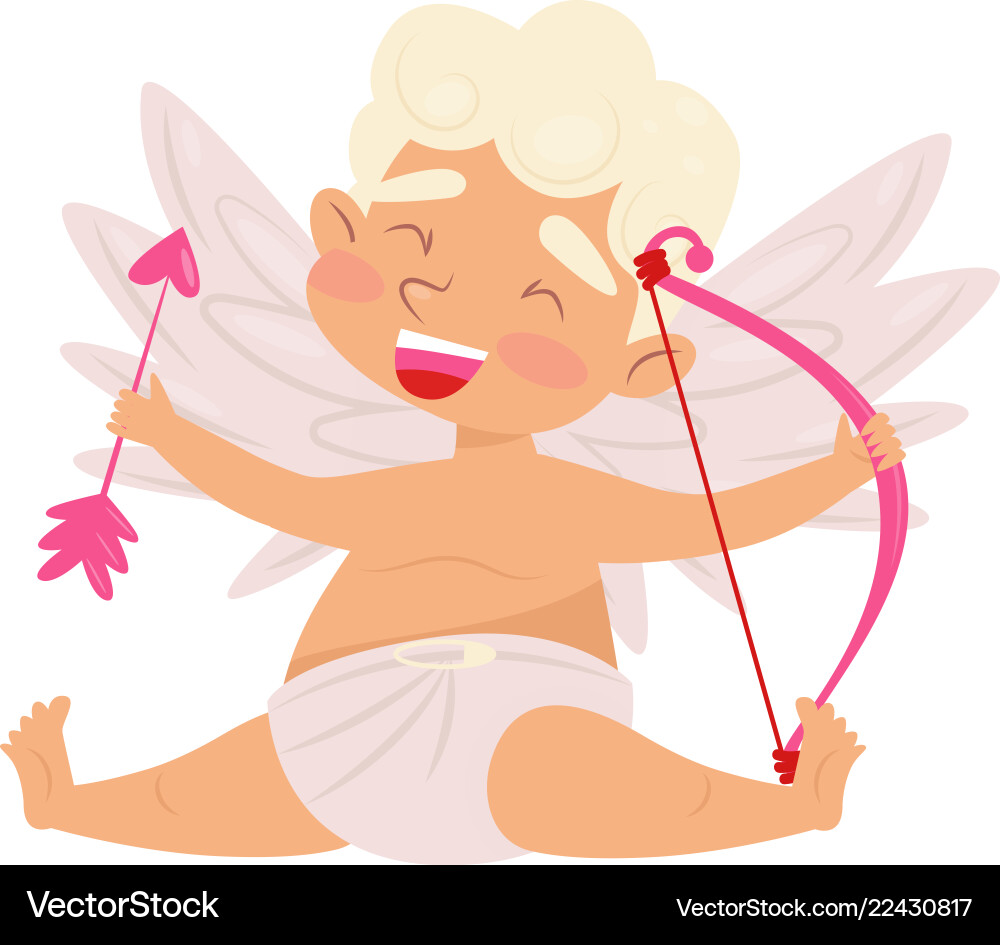 Laughing angel sitting isolated on white Vector Image