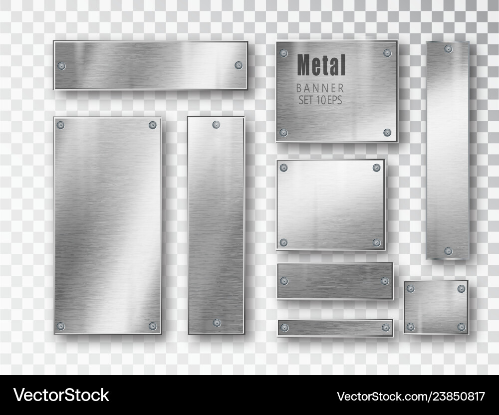 Metal banners set realistic metal brushed Vector Image