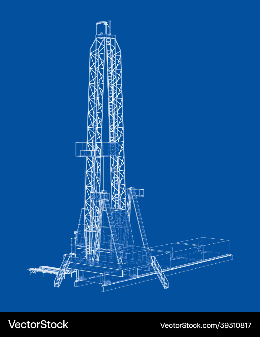 Oil rig rendering of 3d wire-frame style Vector Image