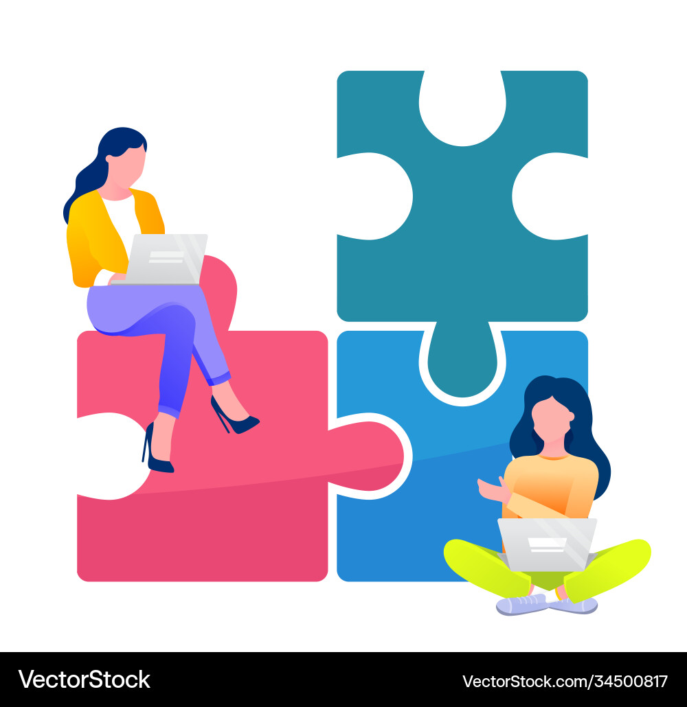 Two isolated businesswomen with laptops working Vector Image