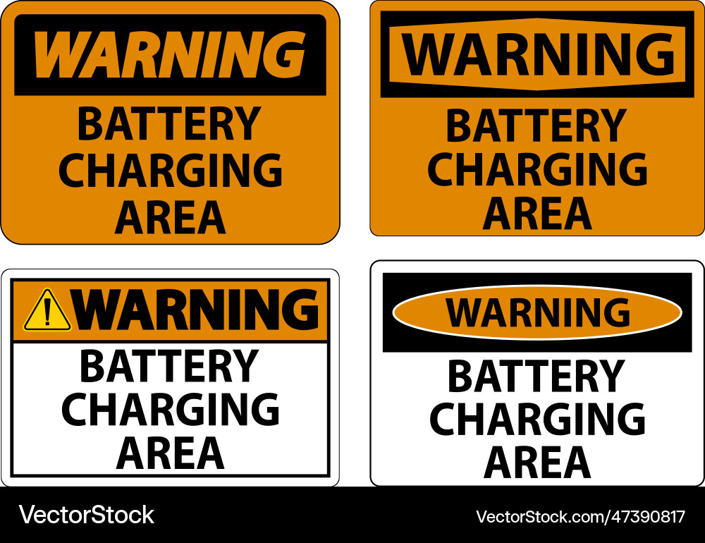 Warning sign battery charging area on white Vector Image