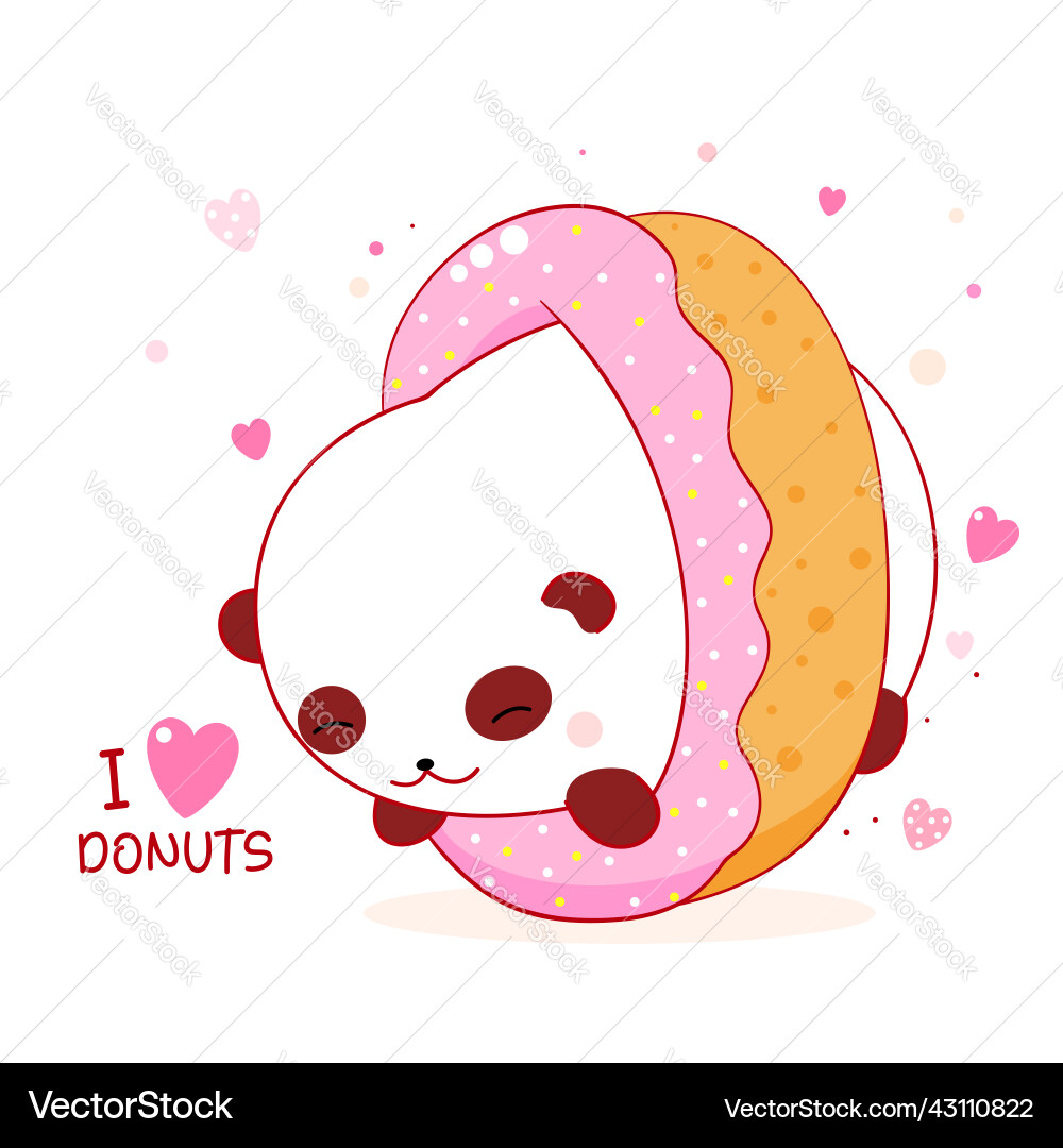 Cute little panda with donut square card Vector Image