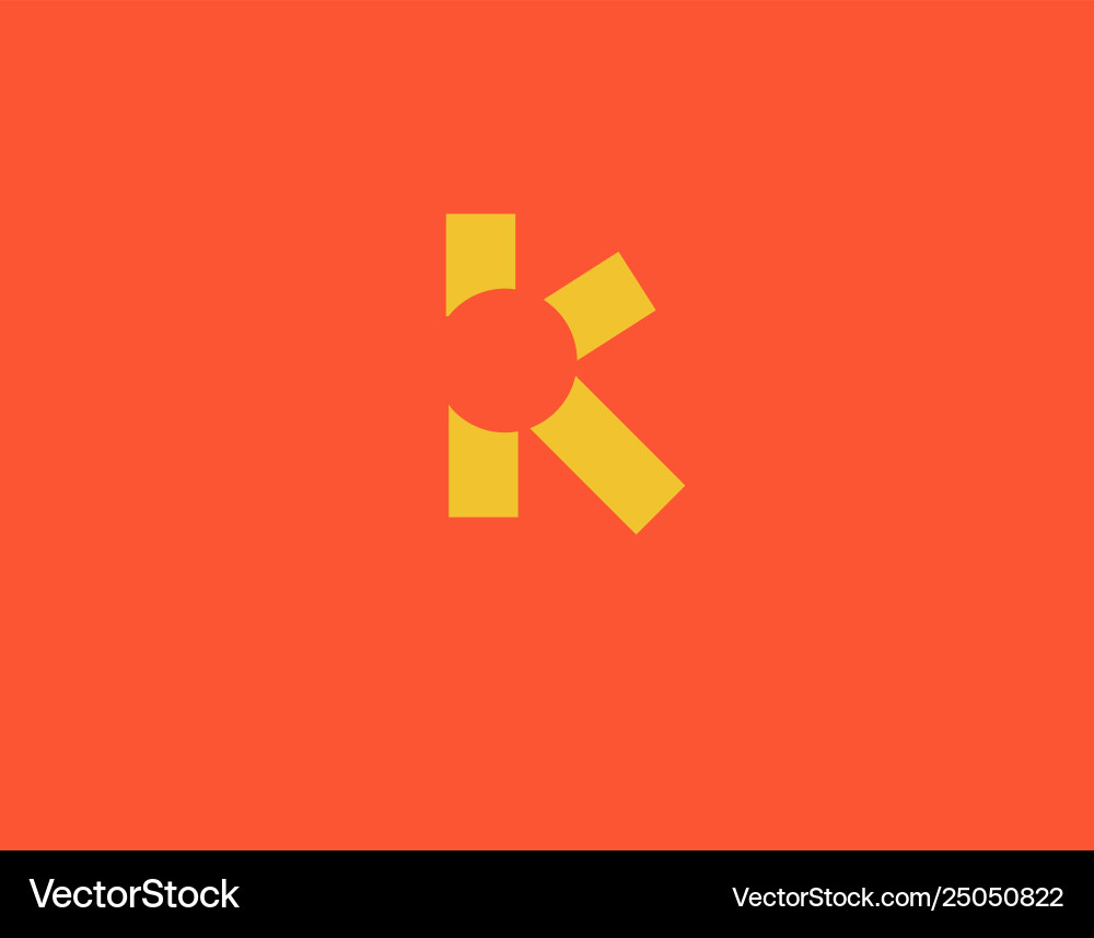 Geometric yellow logo letter k and suns rays Vector Image