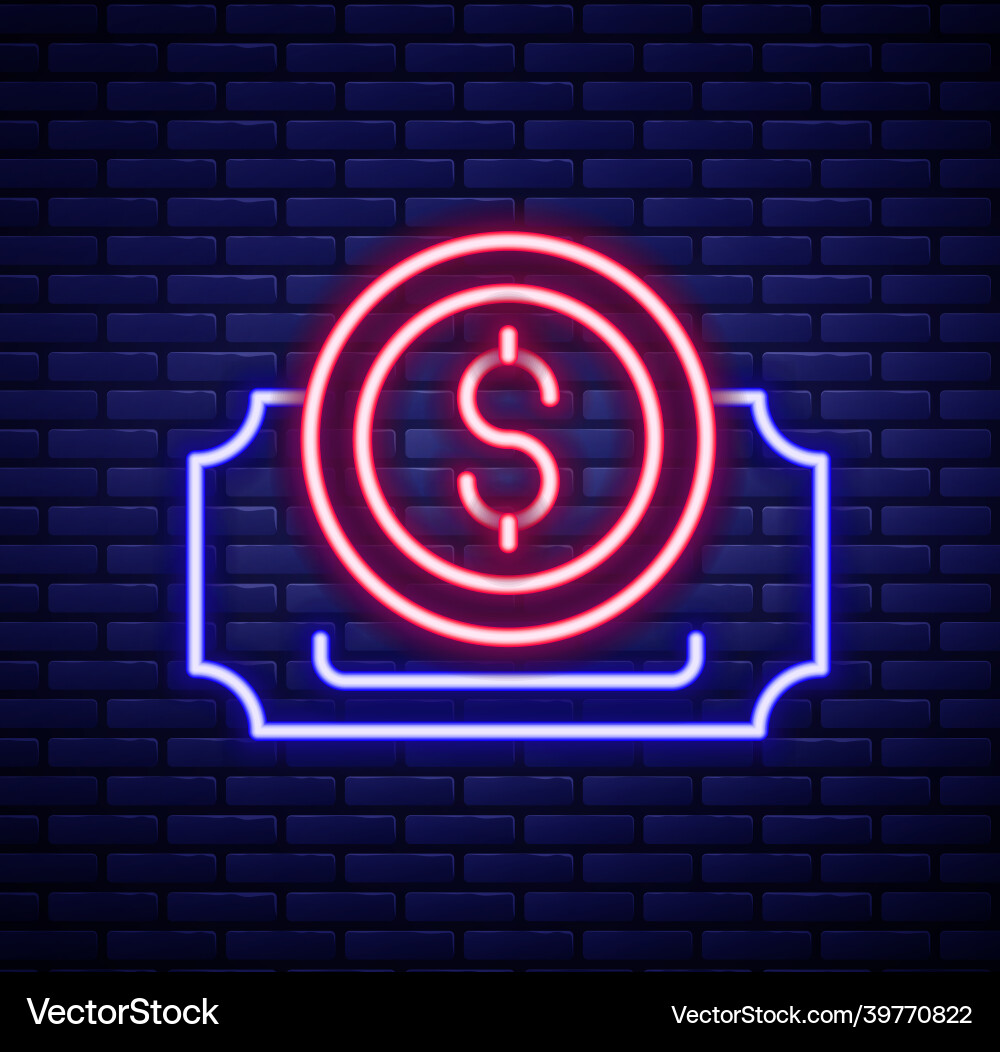 Glowing neon line cinema ticket icon isolated Vector Image