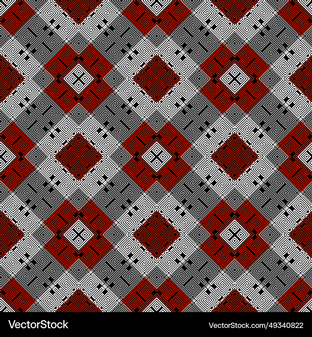 Greek black white red grid line art seamless Vector Image