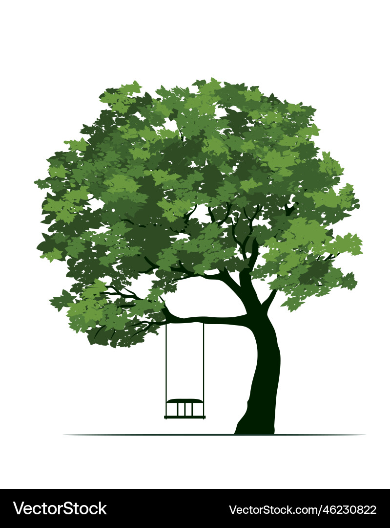 Green tree with leaves and swing outline Vector Image