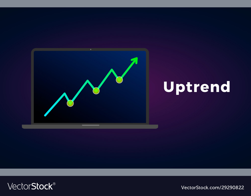 Uptrend trend definition flat icon with laptop Vector Image