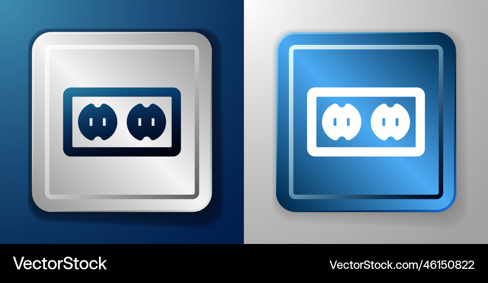 White electrical outlet icon isolated on blue and Vector Image