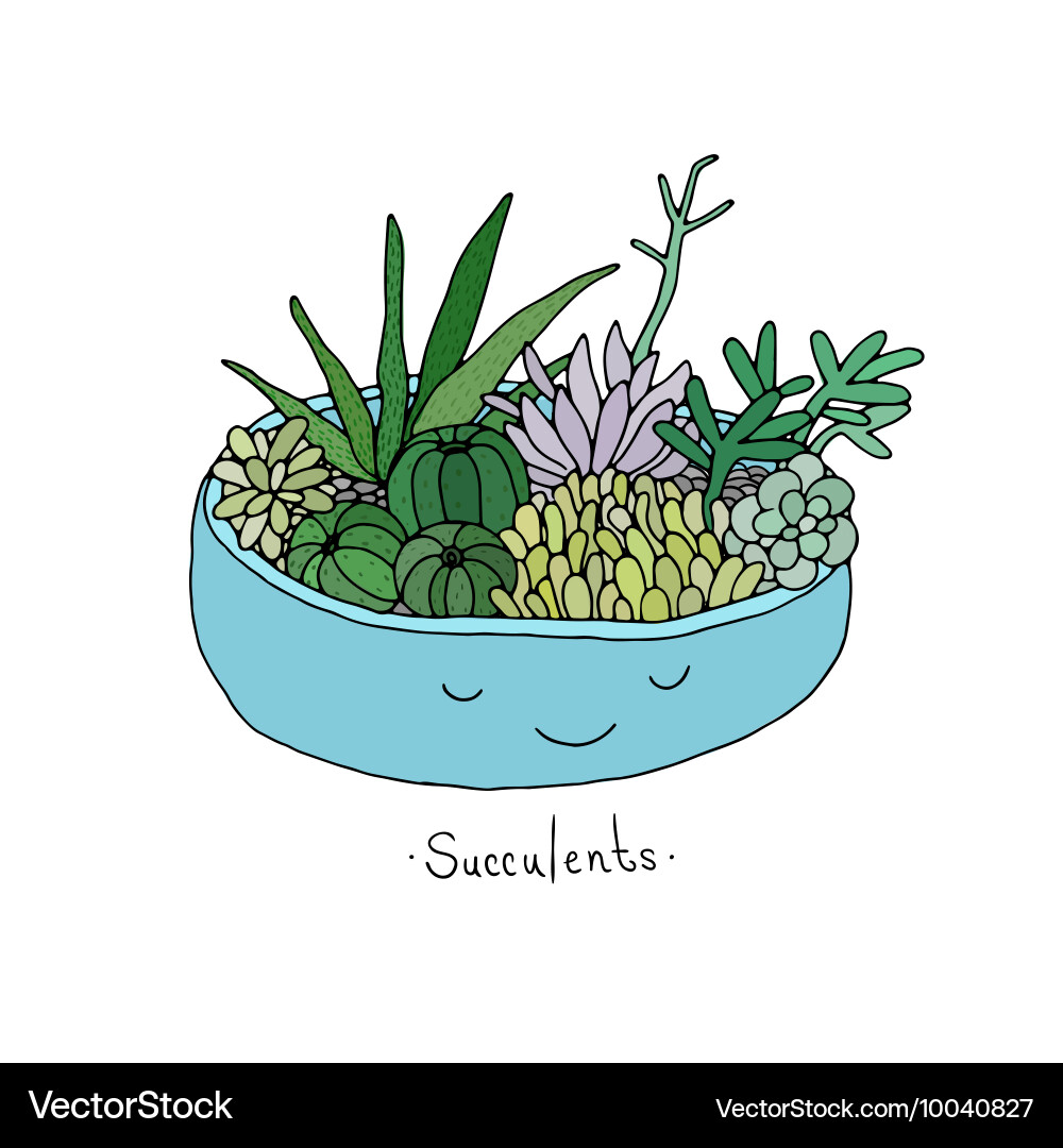 Cartoon cute succulents in pot Royalty Free Vector Image