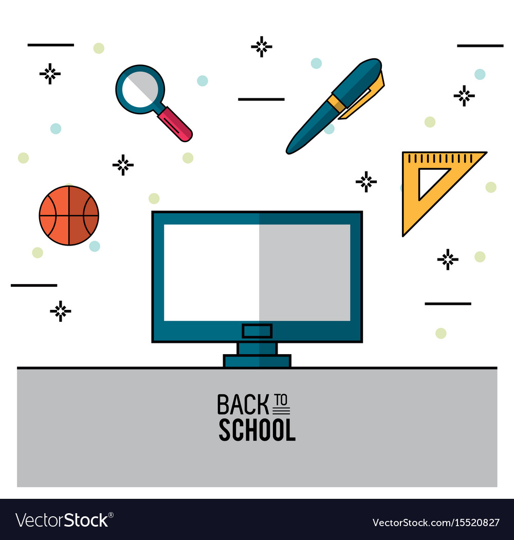 Color poster of back to school with computer Vector Image