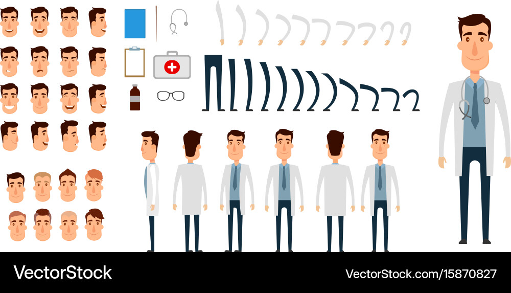 Doctor character creation set icons Royalty Free Vector