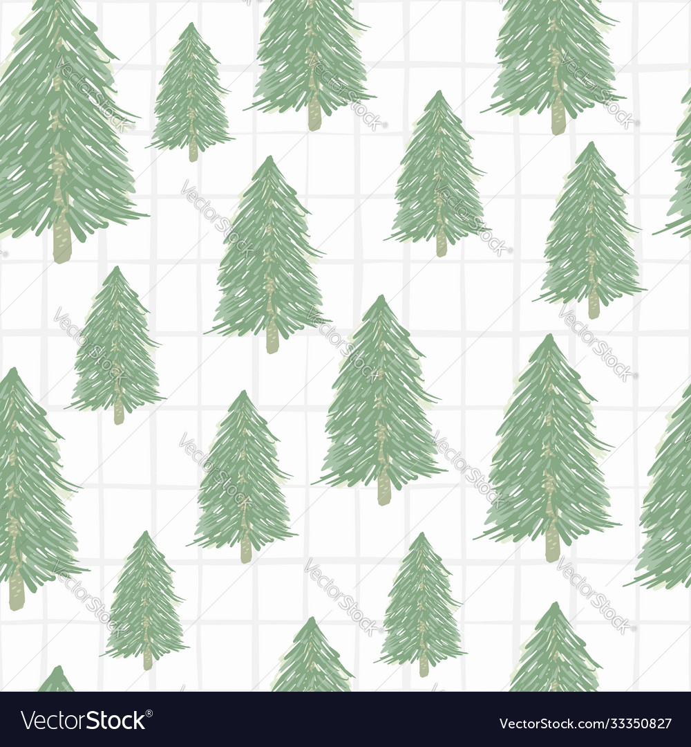 Forest tree elements seamless doodle pattern Vector Image