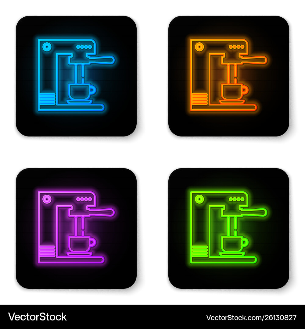 Glowing neon coffee machine and coffee cup icon Vector Image