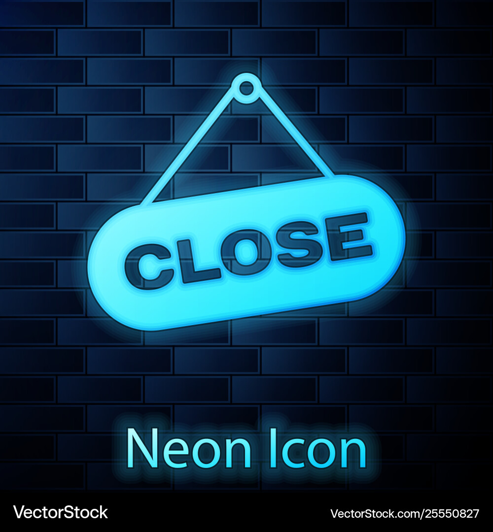 Glowing neon hanging sign with text close icon Vector Image