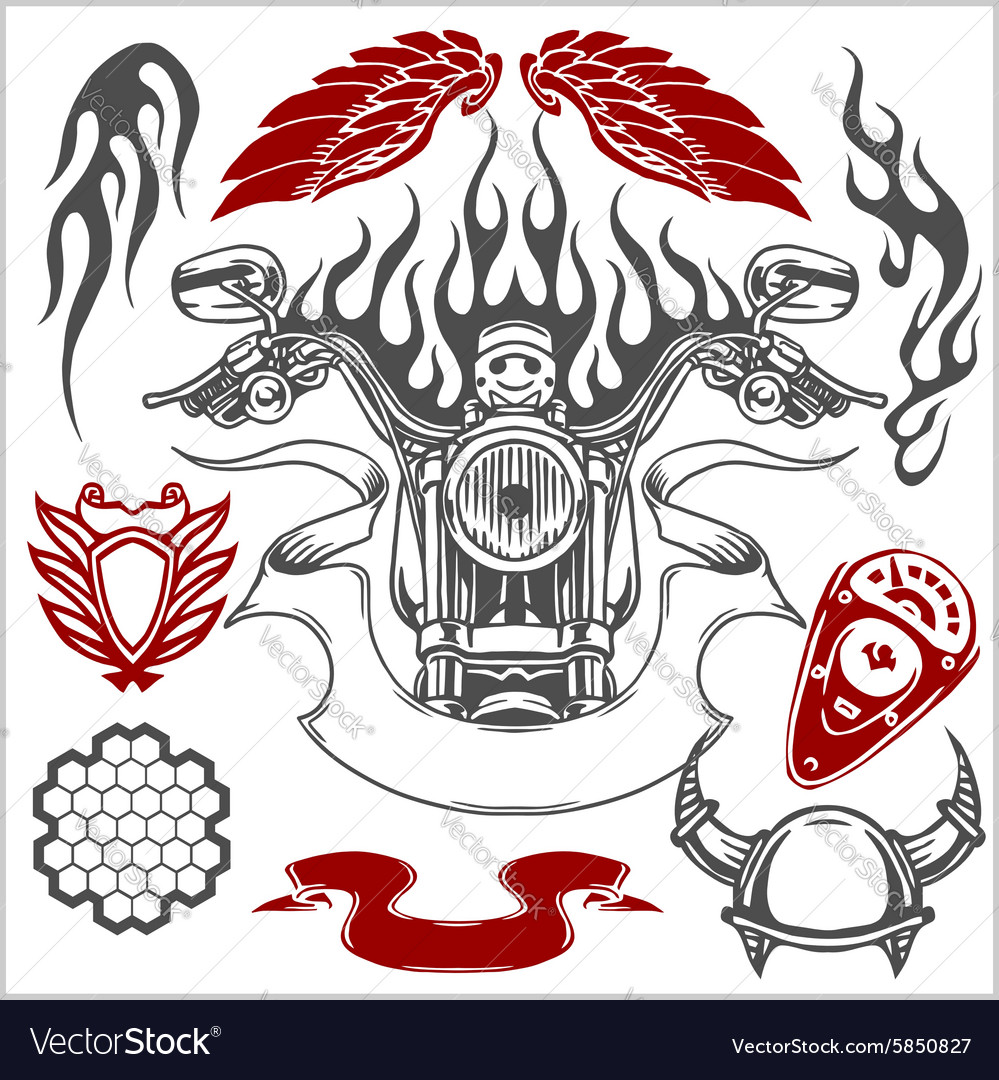 Motorcycle elements set Royalty Free Vector Image
