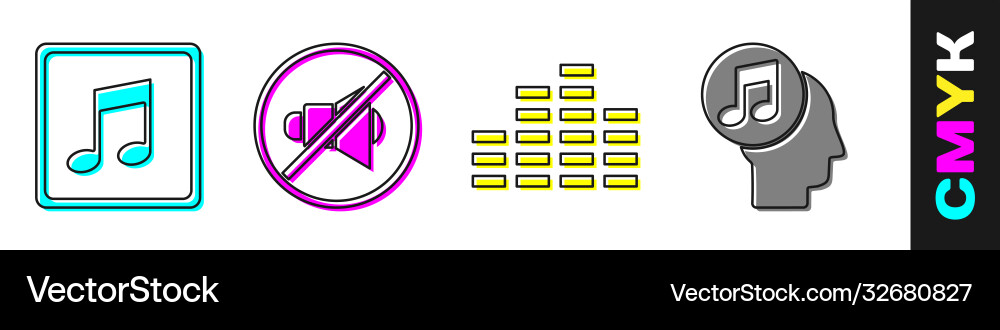 Set music note tone speaker mute music Royalty Free Vector
