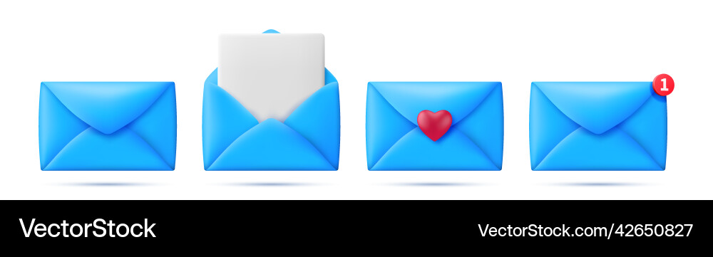 Set of 3d blue mail envelope icons Royalty Free Vector Image