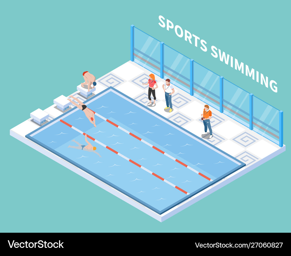 Sports swimming isometric composition Royalty Free Vector