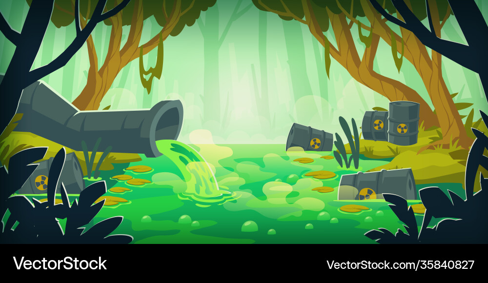Toxic swamp polluted wastewater and garbage Vector Image