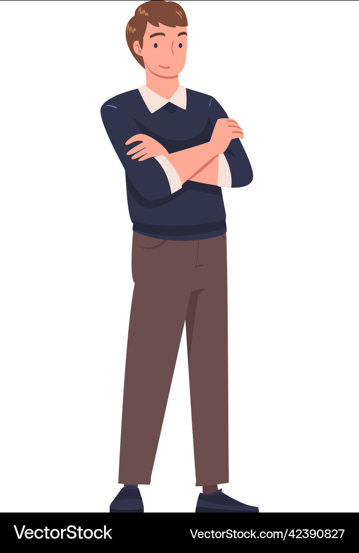 Young smiling man with folded arms in standing Vector Image