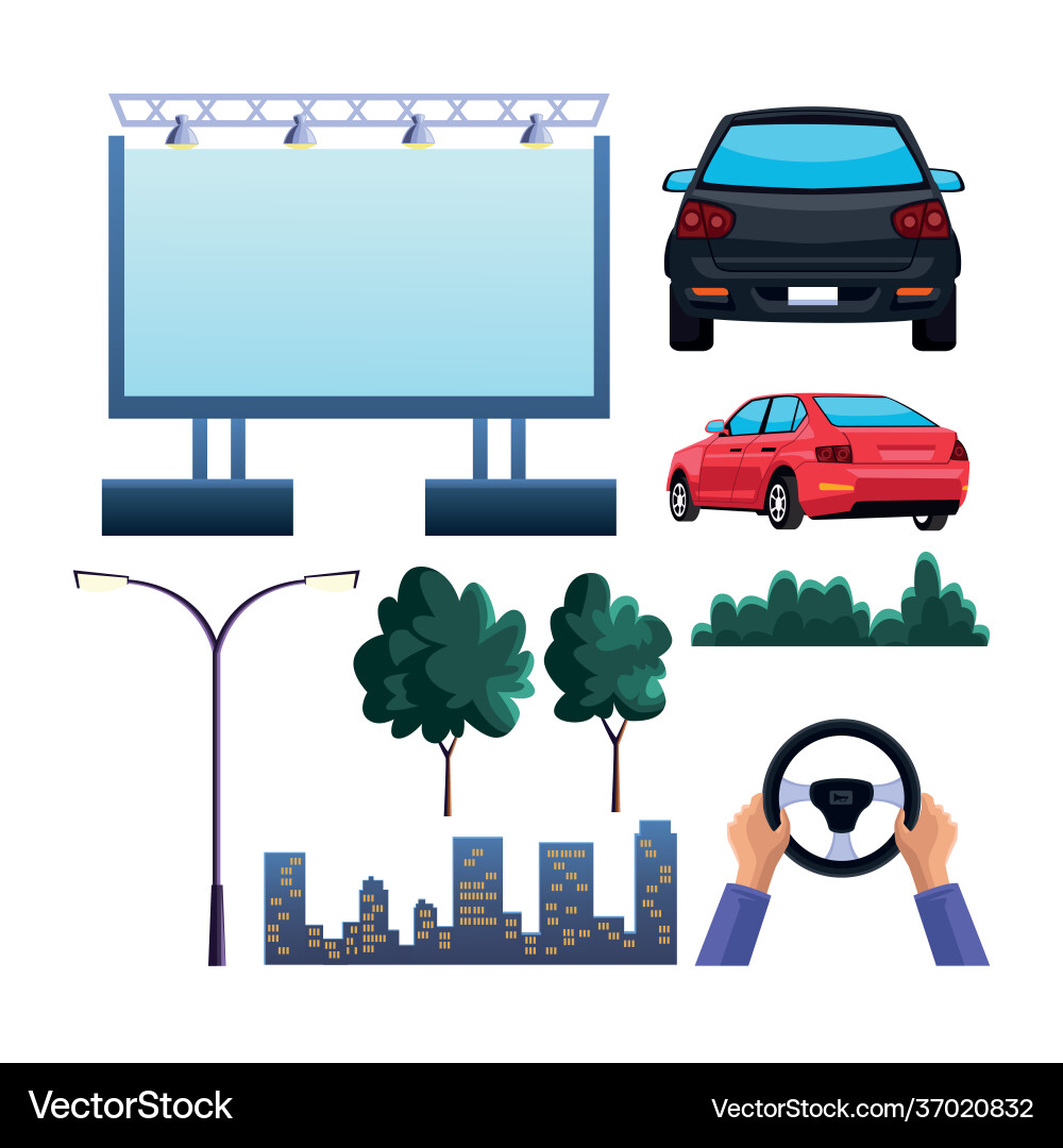 Autocinema set icons Royalty Free Vector Image