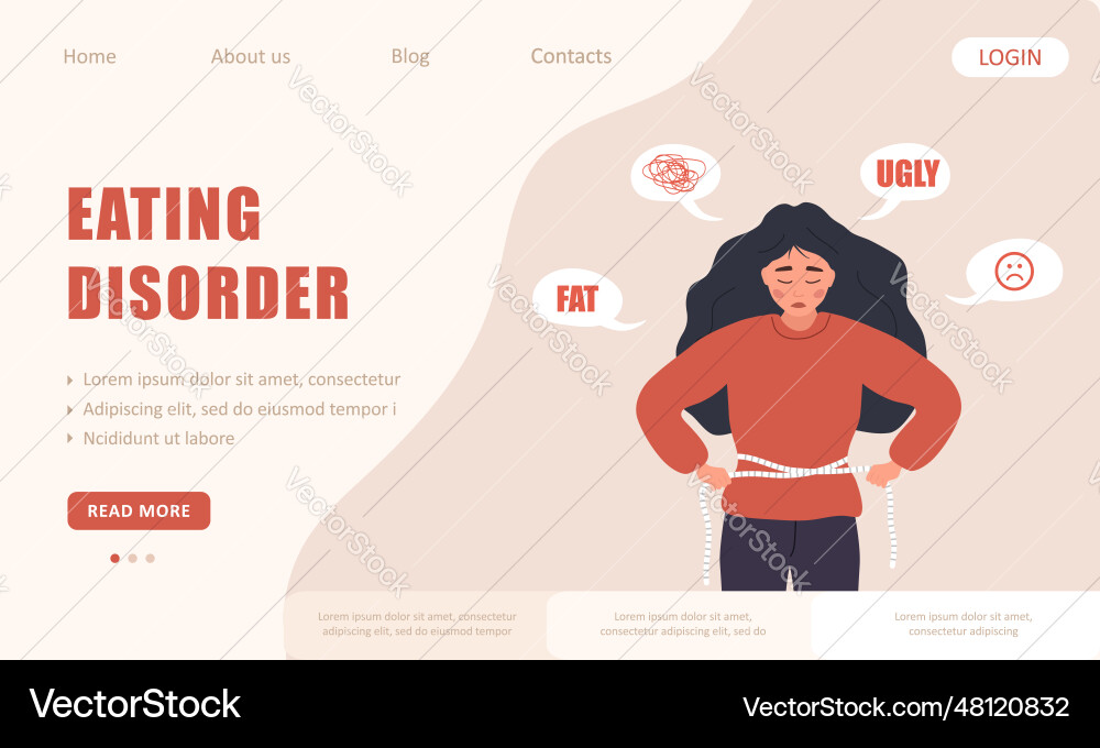 Eating disorder landing page template depressed Vector Image
