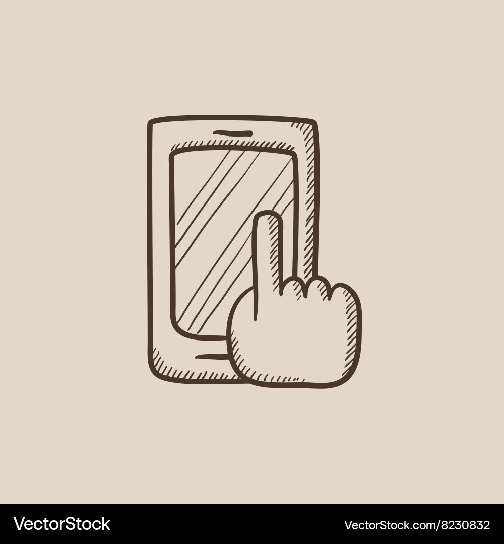 Finger pointing at smart phone sketch icon Vector Image
