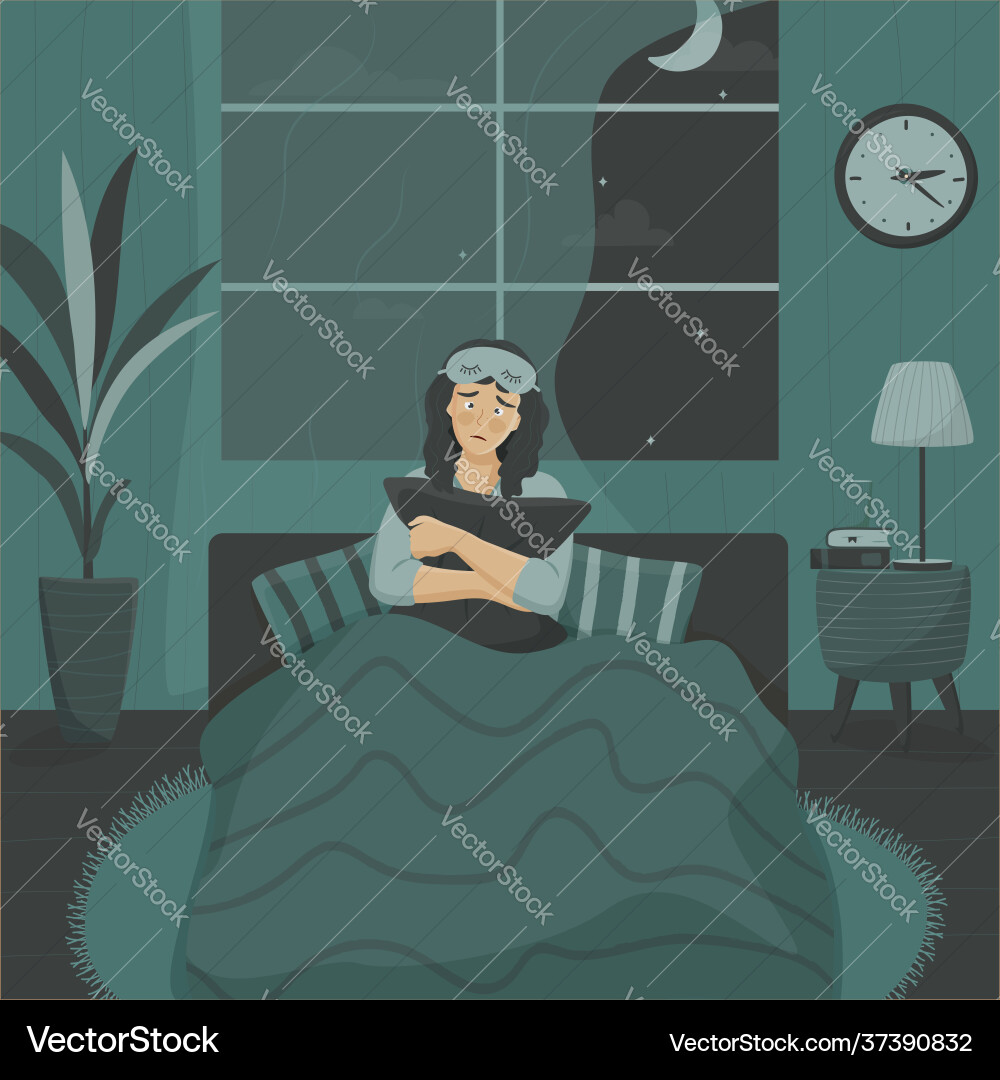 Insomnia woman sleepless suffering from Royalty Free Vector