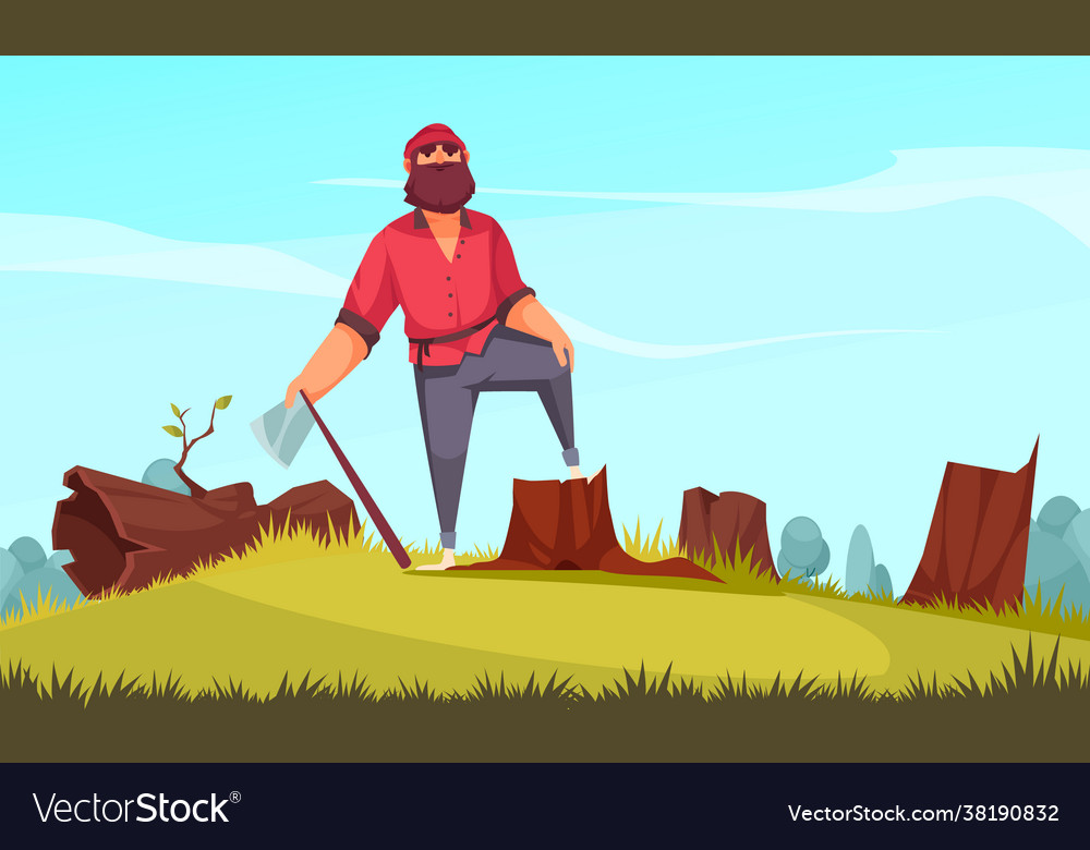 Lumberjack background cartoon Royalty Free Vector Image